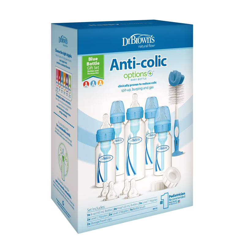 Dr Brown's Anti-Colic Options+ Narrow Neck Blue Baby Bottle Gift Set at ...