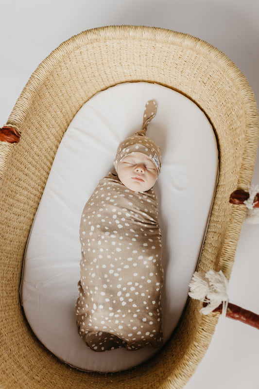 Copper Pearl Knitted Swaddle Blanket Fawn l Baby City UK